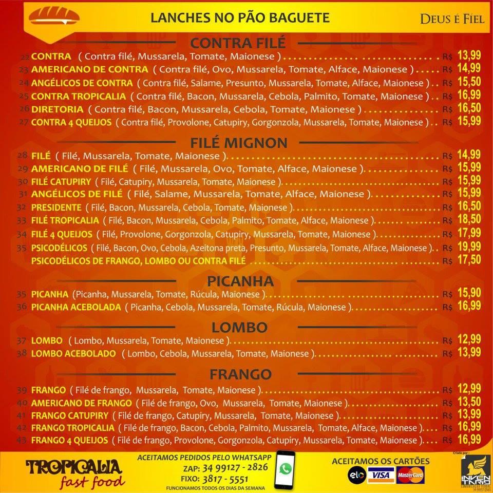 Menu at Tropicalia restaurant, Coromandel, Avenida Gov Israel Pinheiro 350