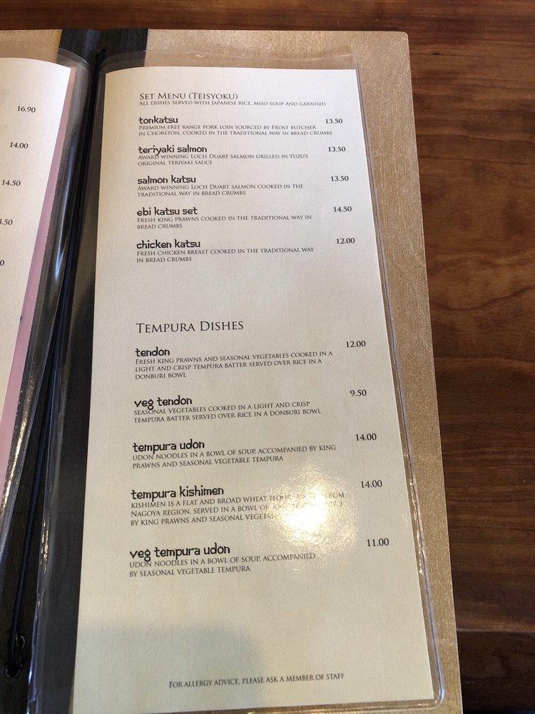 Carta del restaurante Yuzu Japanese Tapas, Manchester