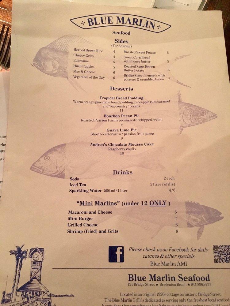 Menu at Blue Marlin Seafood Restaurant, Bradenton Beach