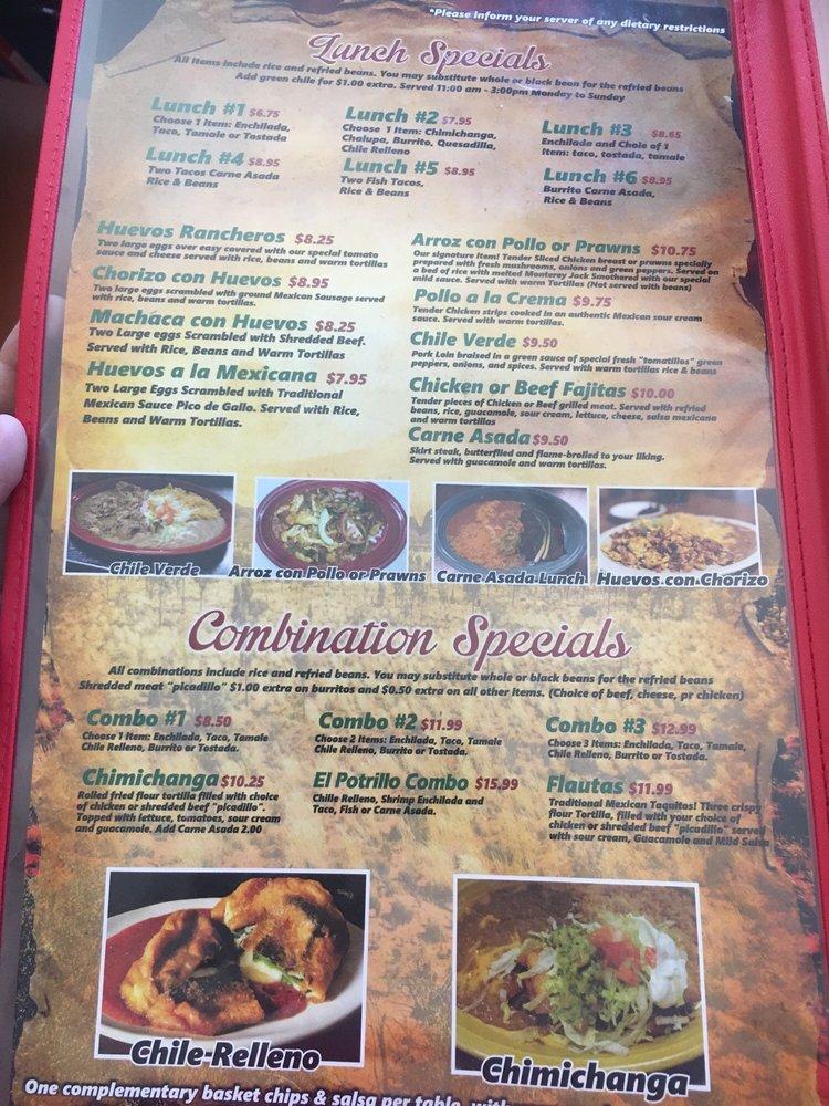 Menu at El Potrillo restaurant, Kingman