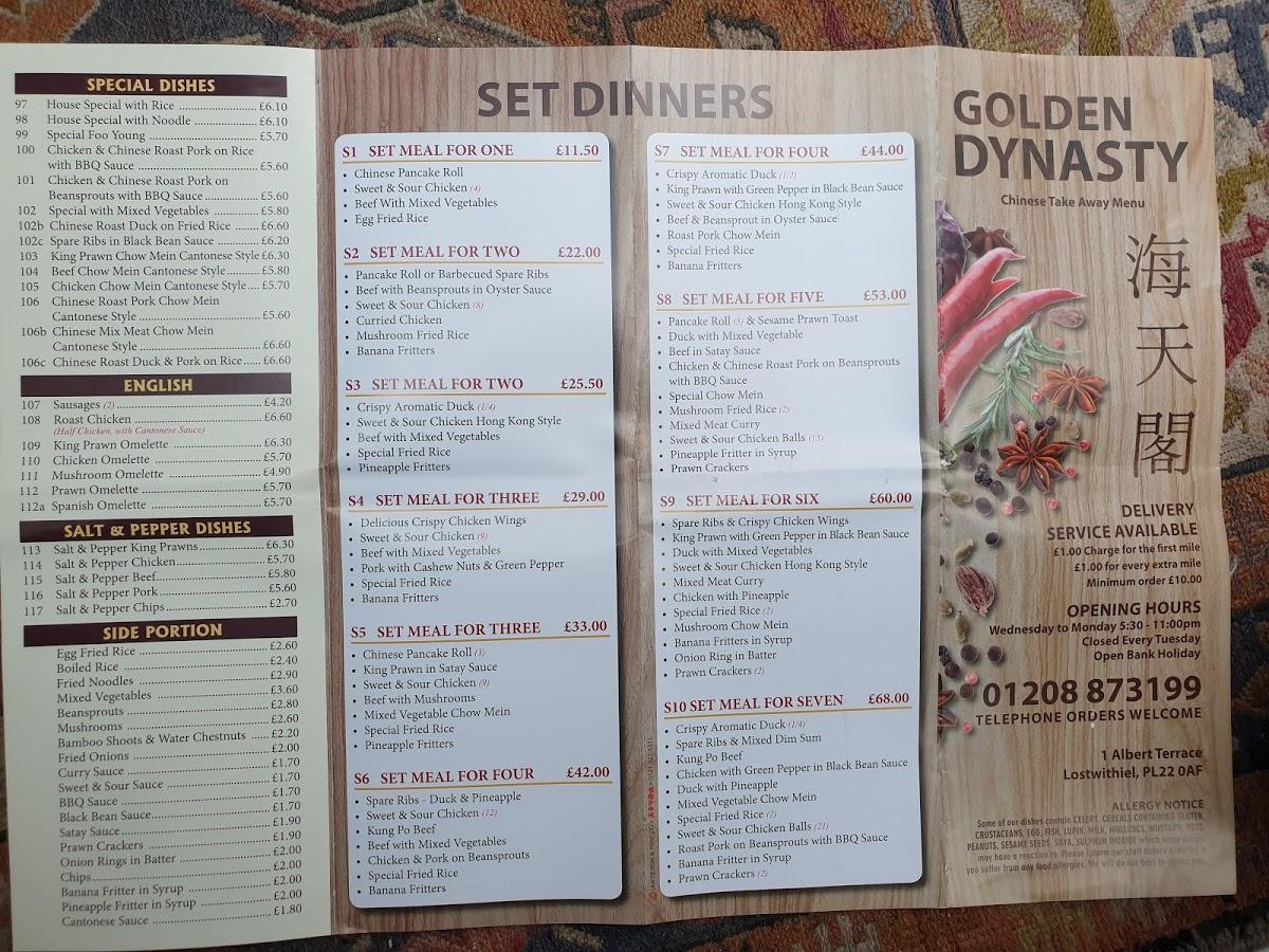 Menu at Golden Dynasty fast food, Lostwithiel