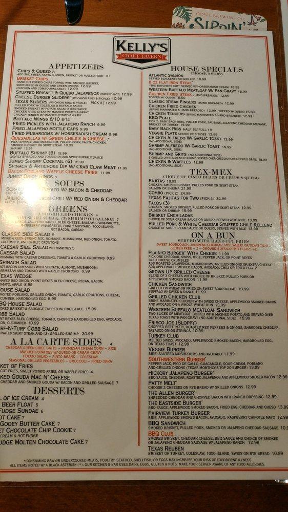 Menu at Kelly's Craft Tavern pub & bar, Frisco