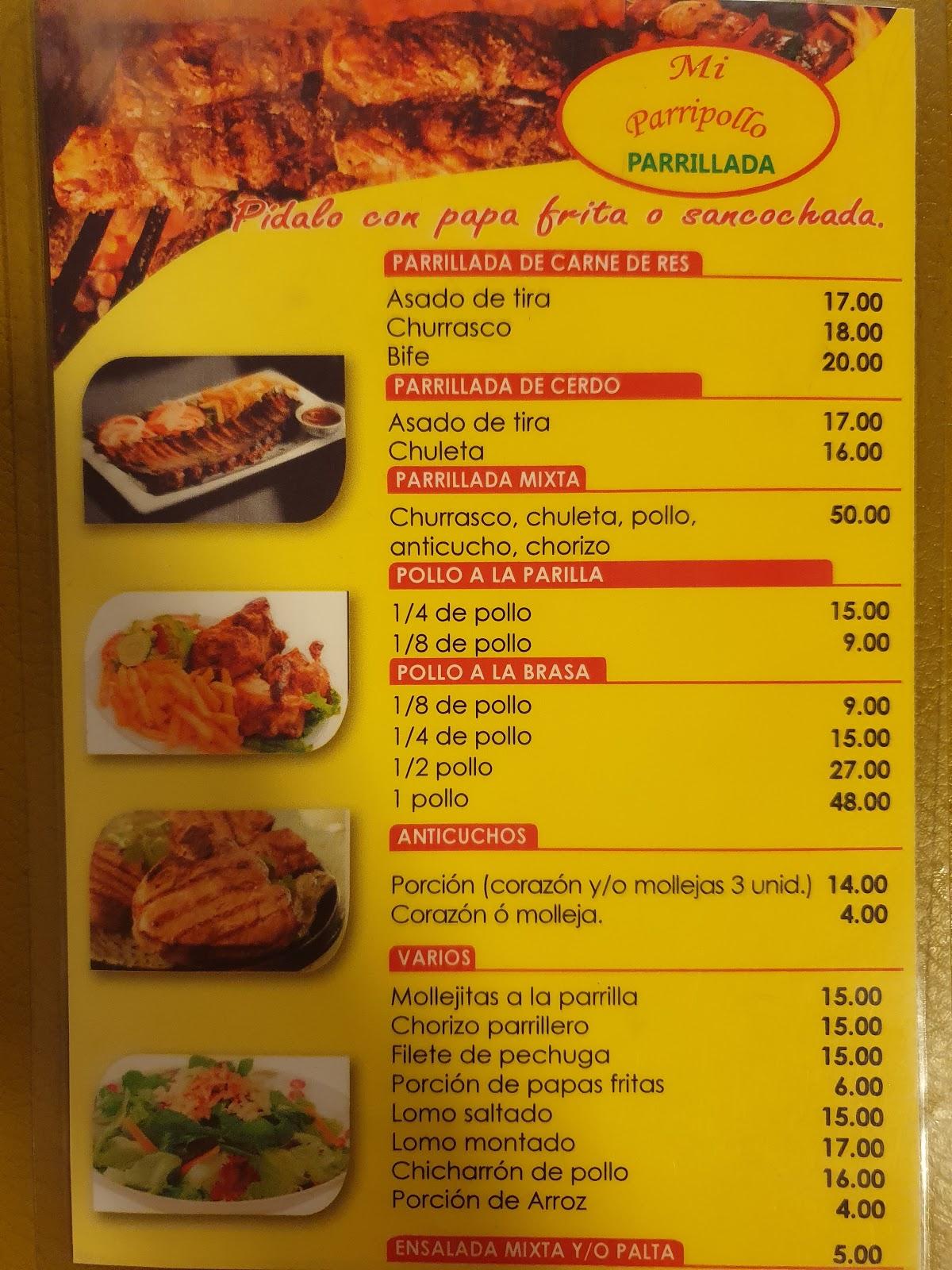 Menu at Mi parripollo restaurant, Trujillo, Av. 28 de Julio # 268