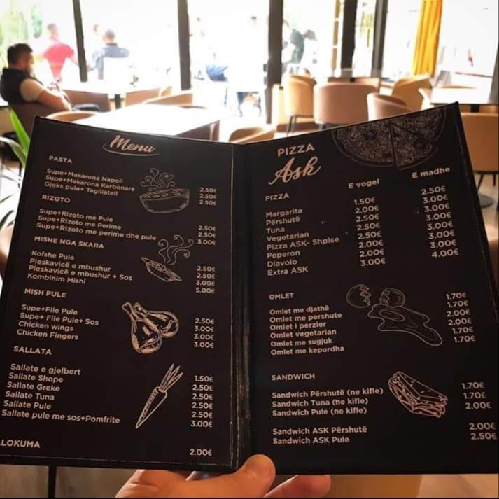 Menu at Pizza ASK restaurant, Prishtina, Hyzri Talla