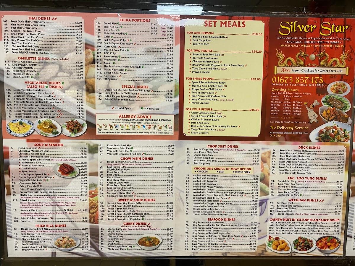 Menu at Silver Star fast food, Wragby
