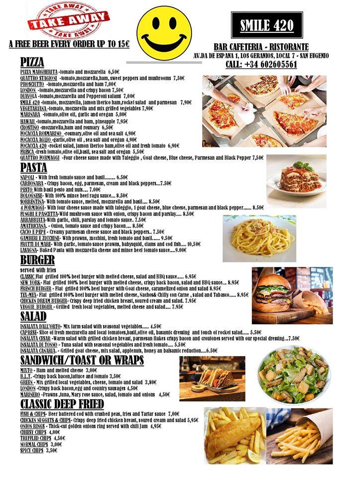Menu at Smile420 restaurant, Costa Adeje