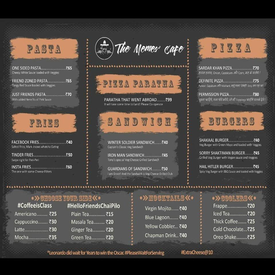 Menu at The Memes' Cafe, Pune, Shop No 4, Bhansali Campus, Vadgaon Bk