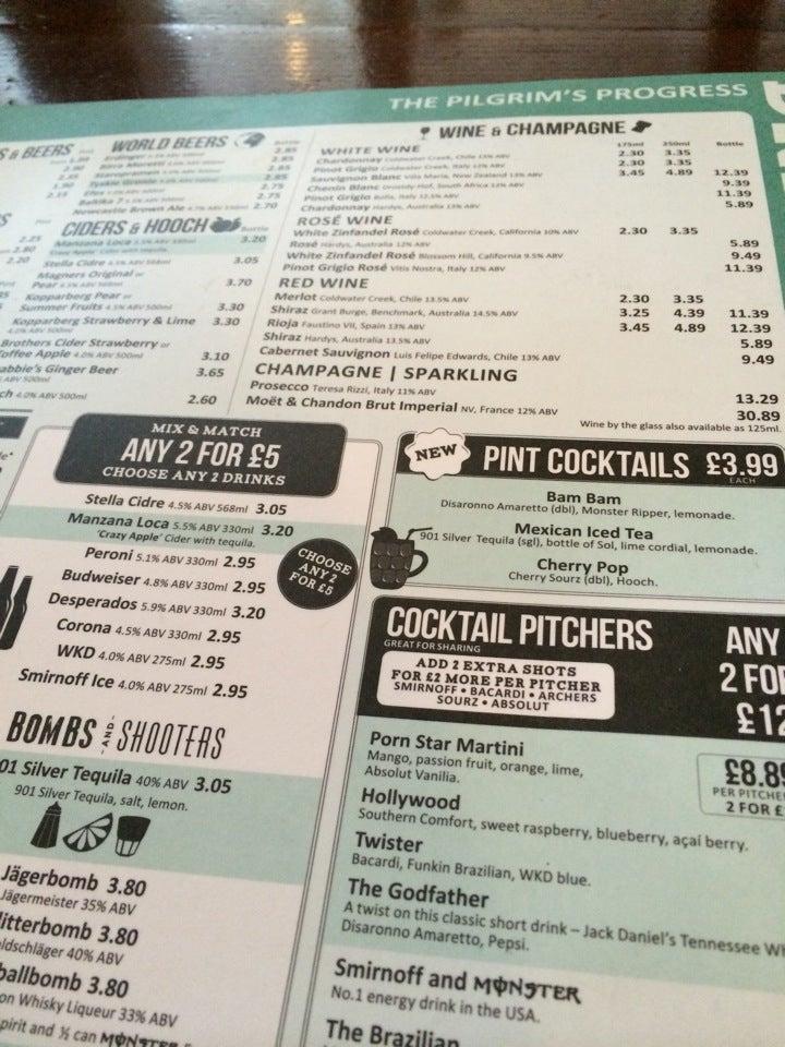 Menu at The Pilgrim's Progress - JD Wetherspoon pub & bar, Bedford