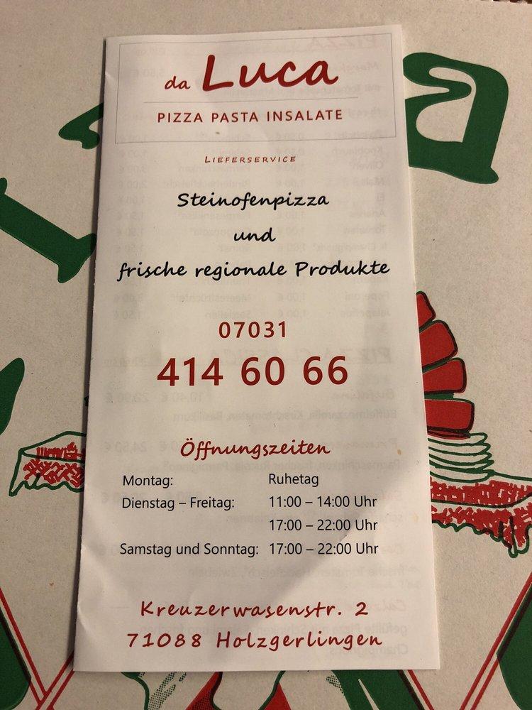 Speisekarte von da Luca Pizza Pasta Insalate, Holzgerlingen