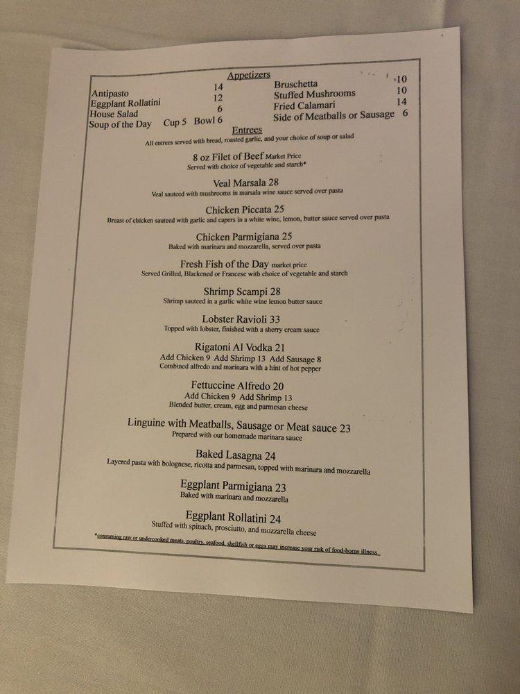 Menu at Casa Bella restaurant, Aiken