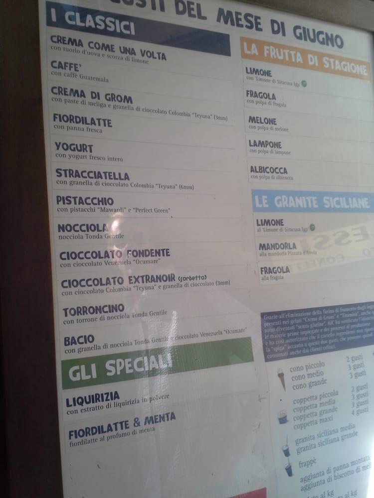 Menu da GROM ristorante, Firenze, Via del Campanile