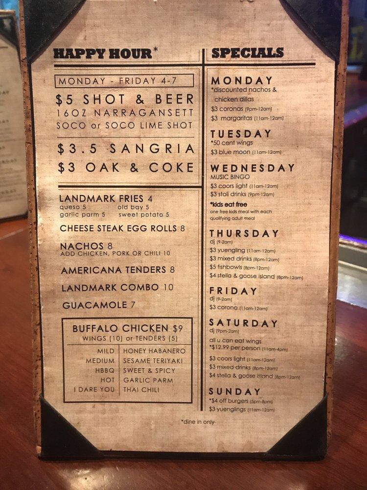 Menu at Landmark Americana Tap & Grill pub & bar, Philadelphia, N 54th St