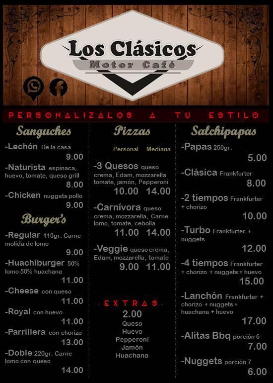 Menu at Los Clasicos Motor Cafe, Barranco District