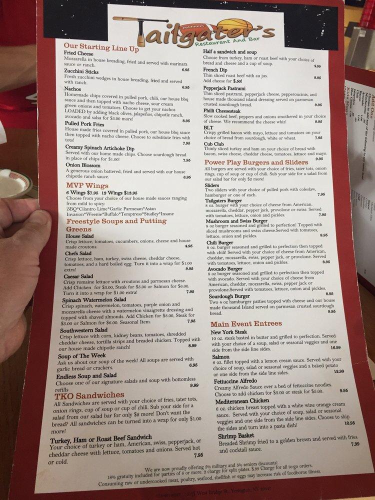 Menu at Tailgaters Sports Bar, Yerington