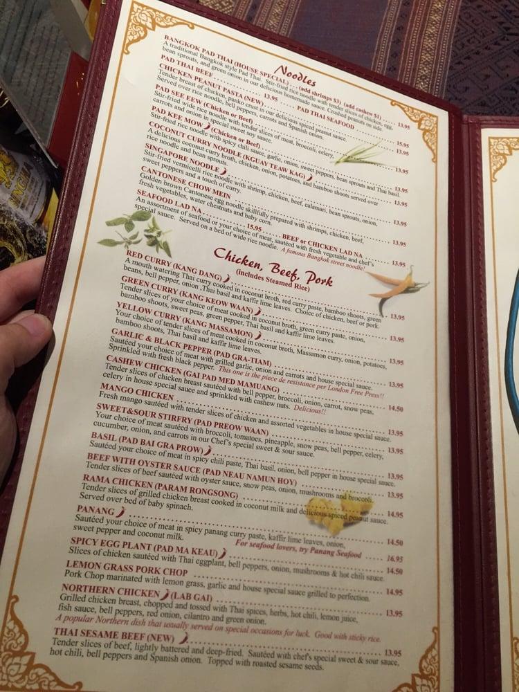 Menu at Bangkok Pad Thai restaurant, London, 735 Richmond St