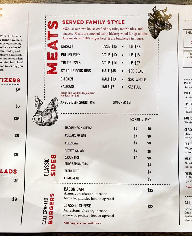 Menu at Domestic pub & bar, La Puente
