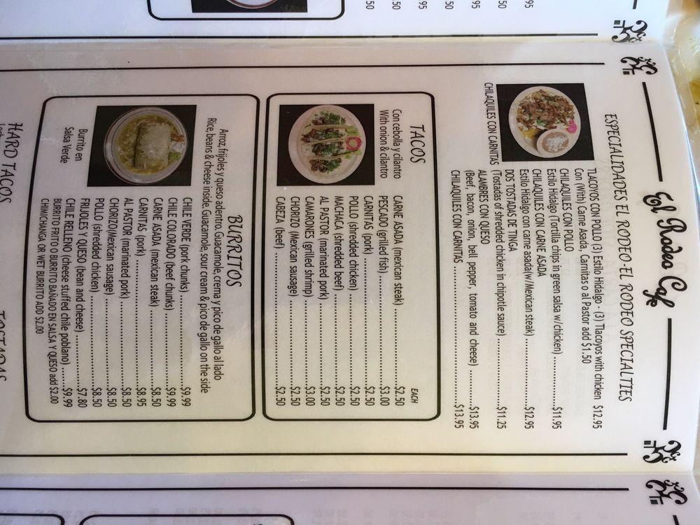 Menu at El Rodeo Cafe, Palm Desert