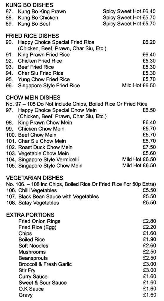 Menu at Happy Choice Cantonese & English Takeaway fast food, Wakefield