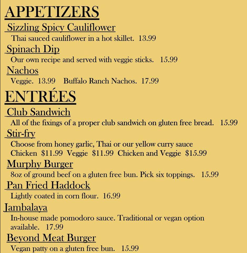 Menu at Kings Arms Commons pub & bar, Wolfville