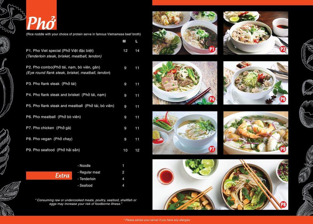 Menu at Pho Viet restaurant, Dover