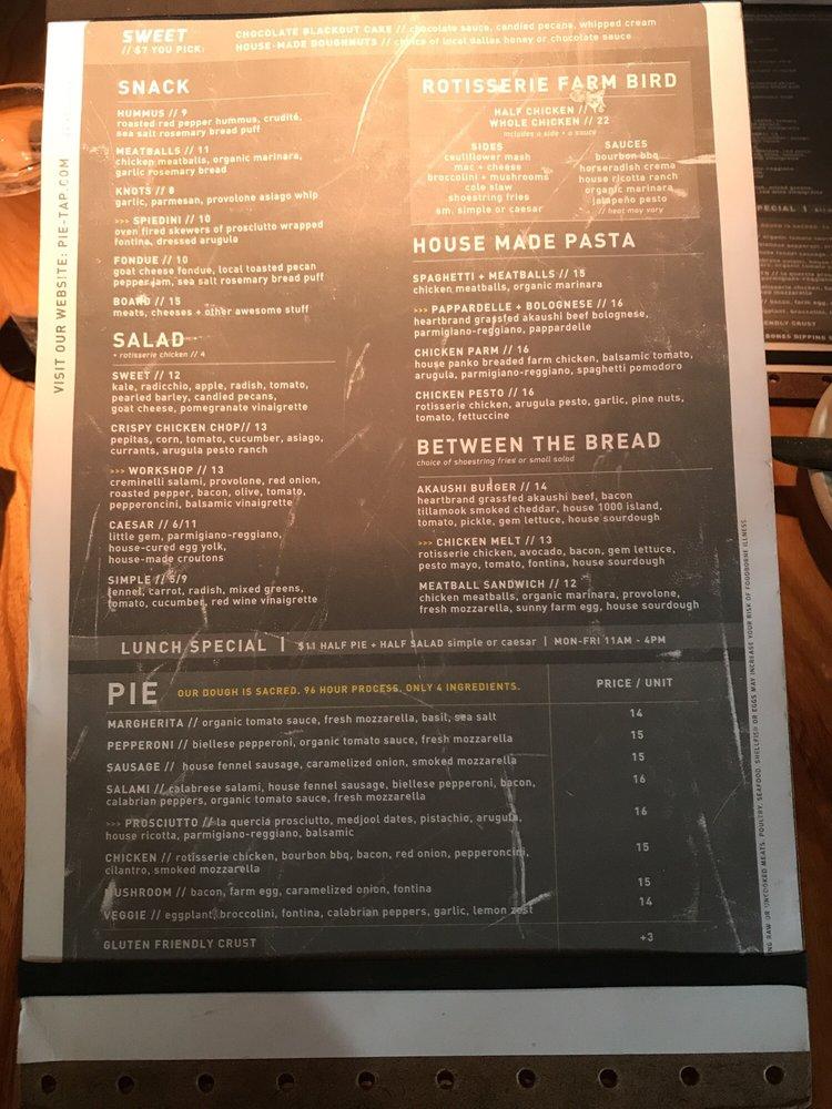 Menu at Pie Tap Pizza Workshop + Bar Park & Preston, Plano