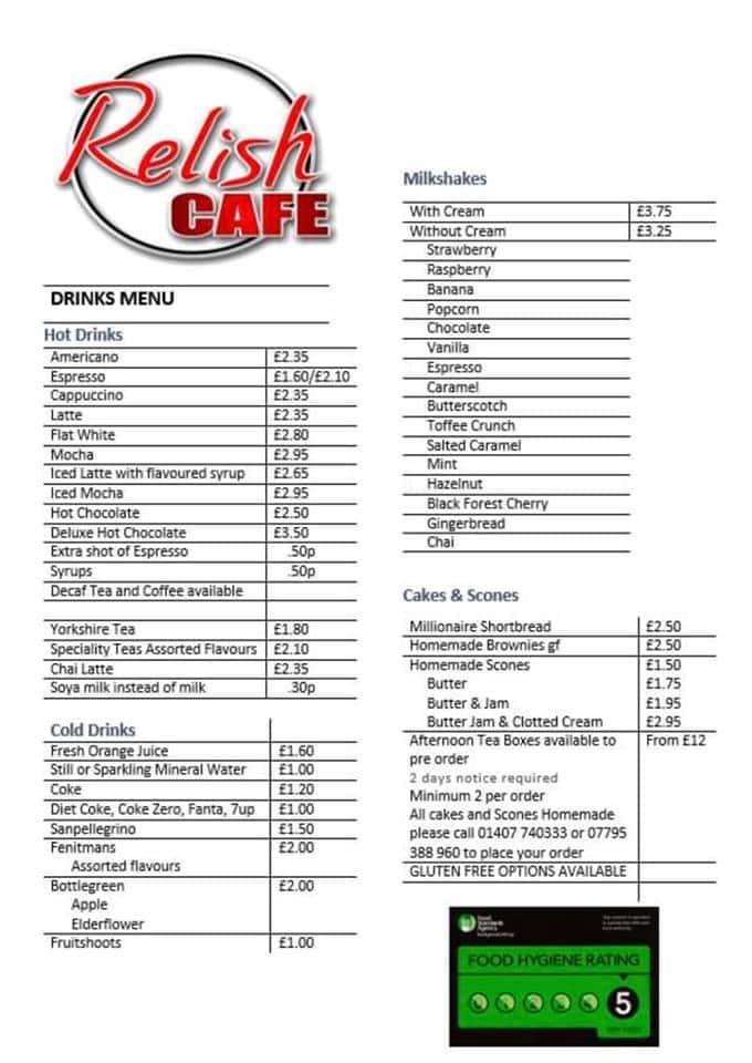 Menu at Relish Cafe & Sandwich Bar, Valley