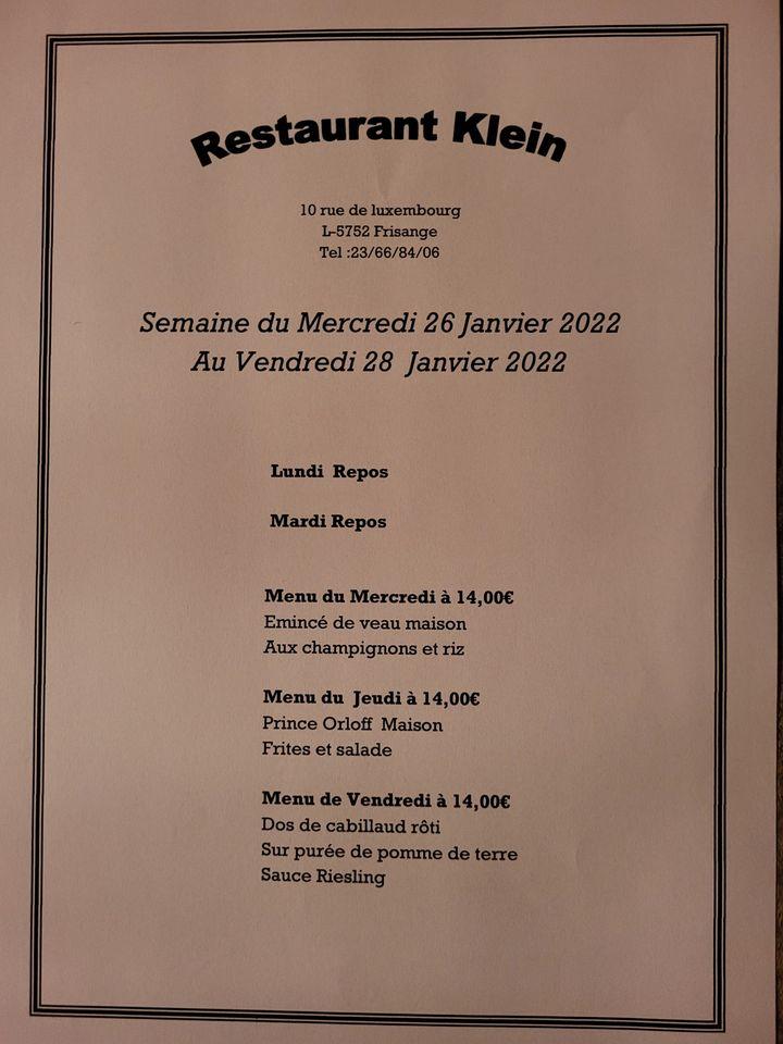 Menu au Restaurant Klein, Frisange