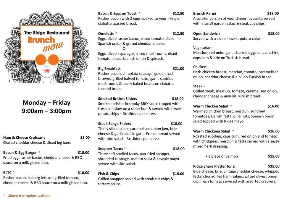 Menu at Ridge Restaurant, Collie