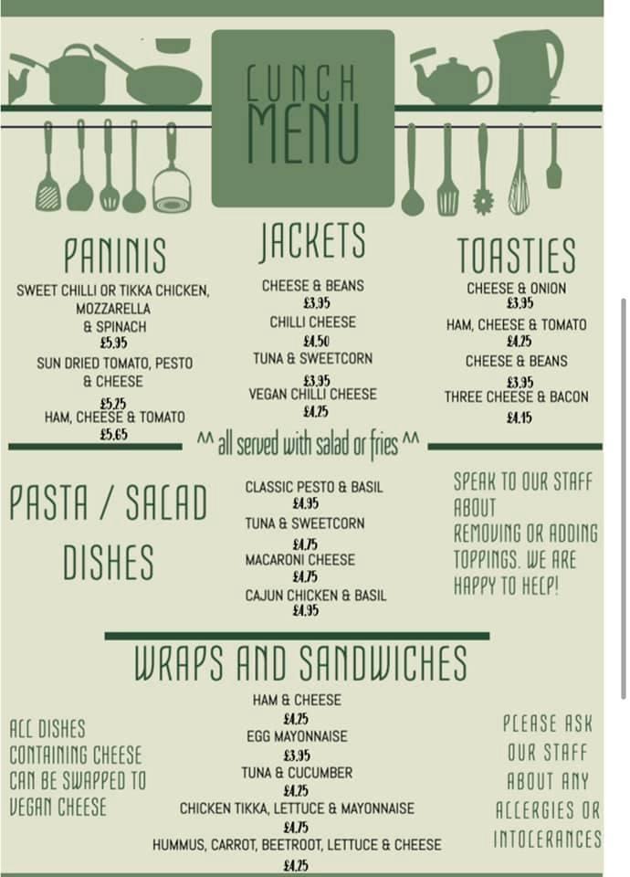 Menu at Table Talk Café cafe, Stafford