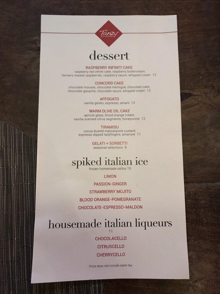Menu at Tanzy restaurant, Boca Raton