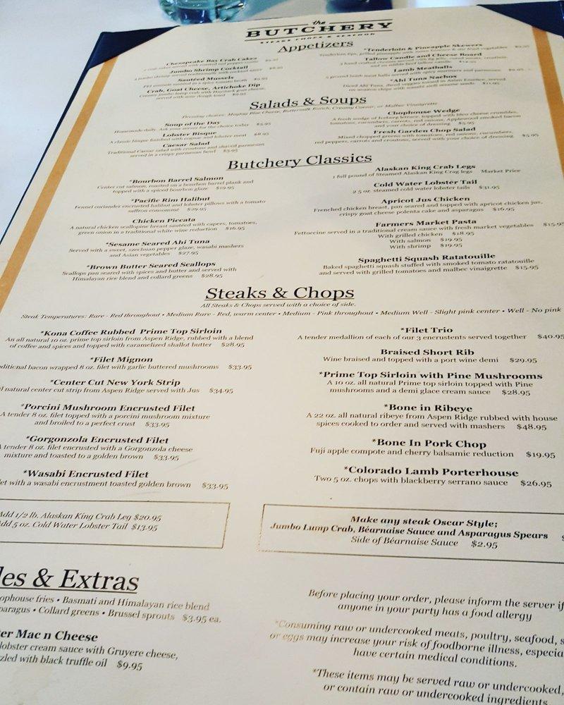 Menu at The Butchery- Steaks, Chops & Seafood steakhouse, Arvada