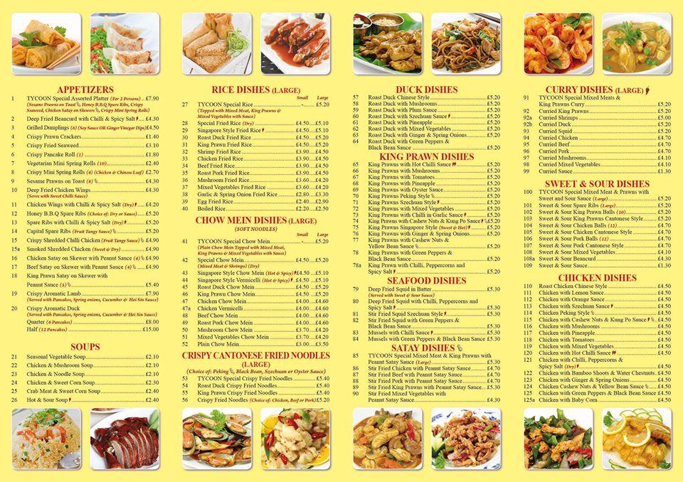 Menu at Tycoon Chinese Takeaway fast food, Ramsgate