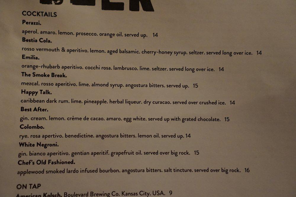 Menu at Bestia pub & bar, Los Angeles