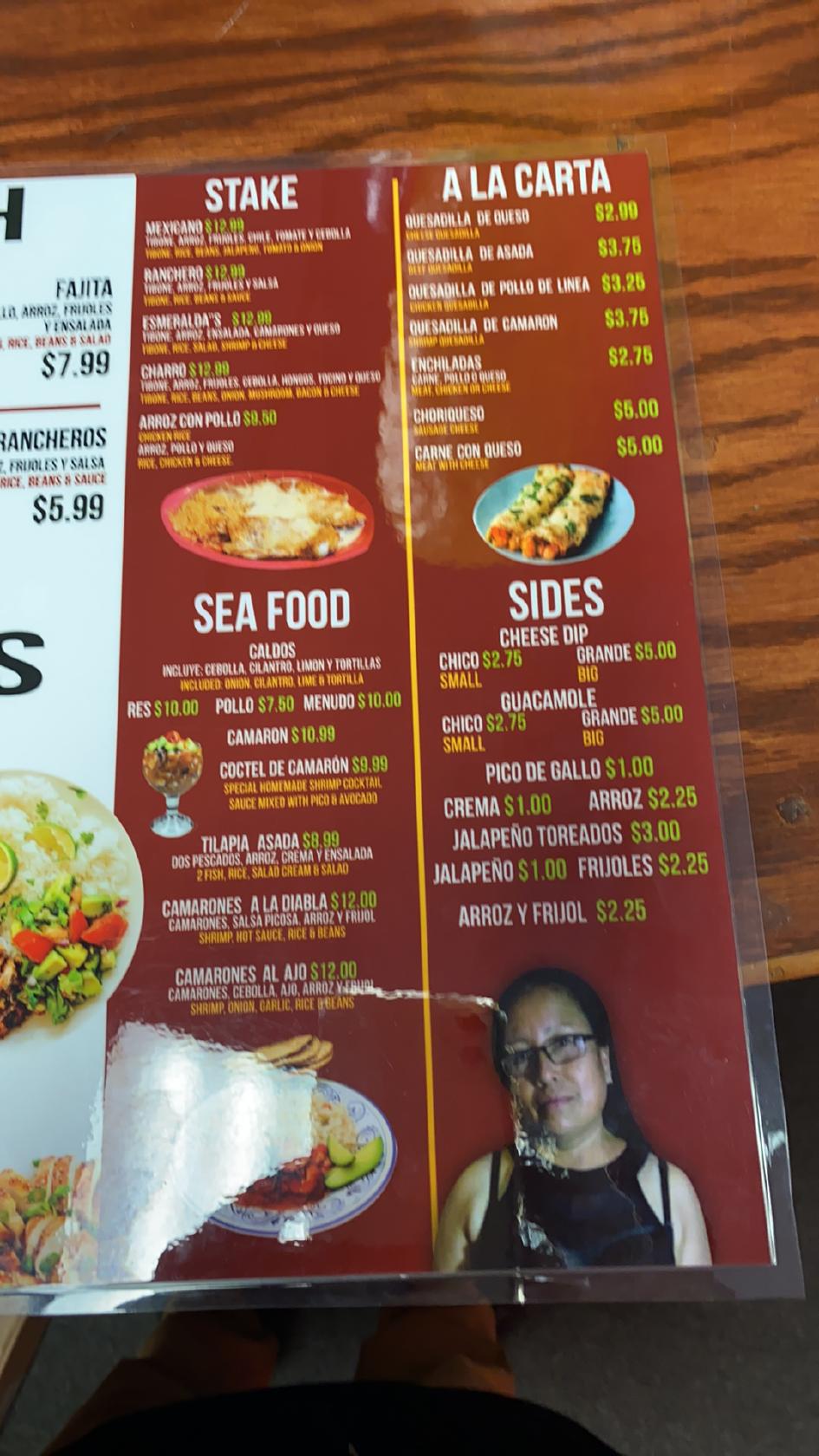 Menu at Esmeralda's Restaurant, Marion
