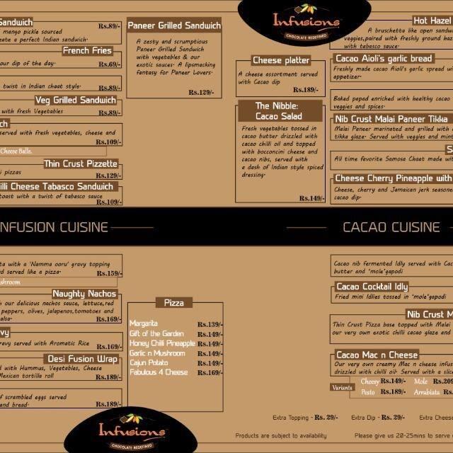 Menu at Infusions - Chocolate Redefined, Coimbatore