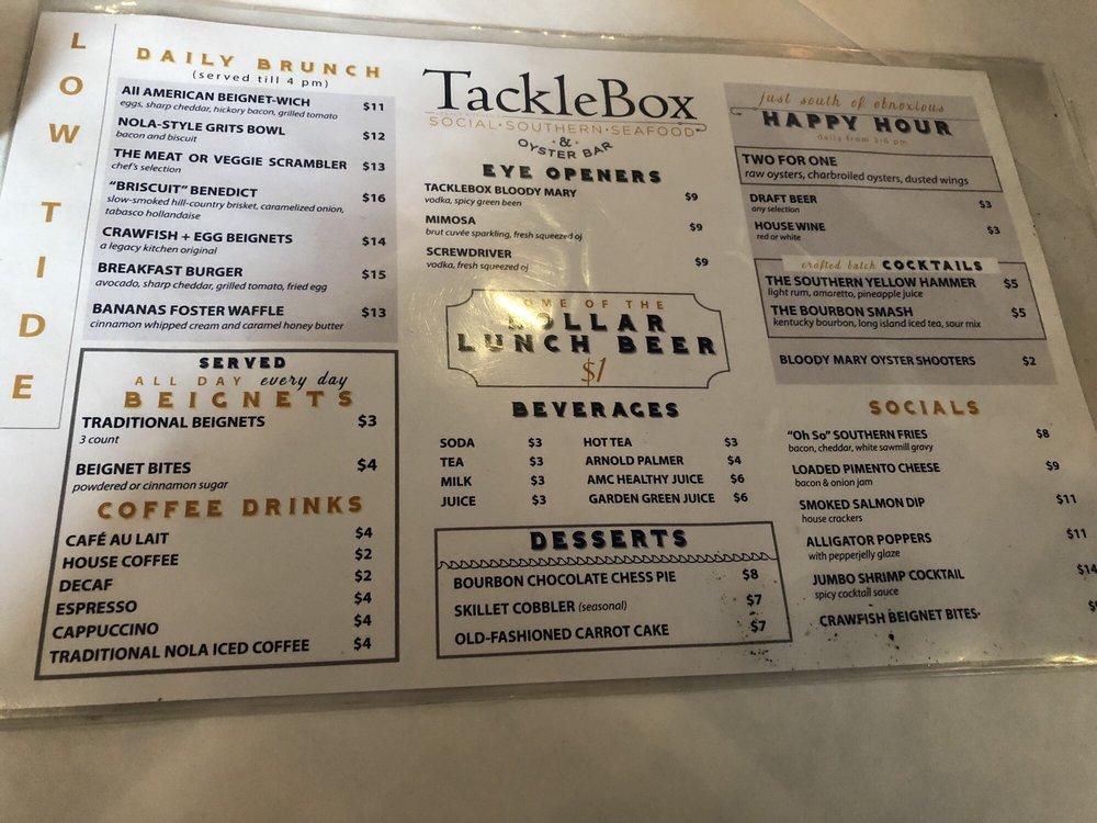 Menu at Legacy Kitchen's Tacklebox restaurant, New Orleans