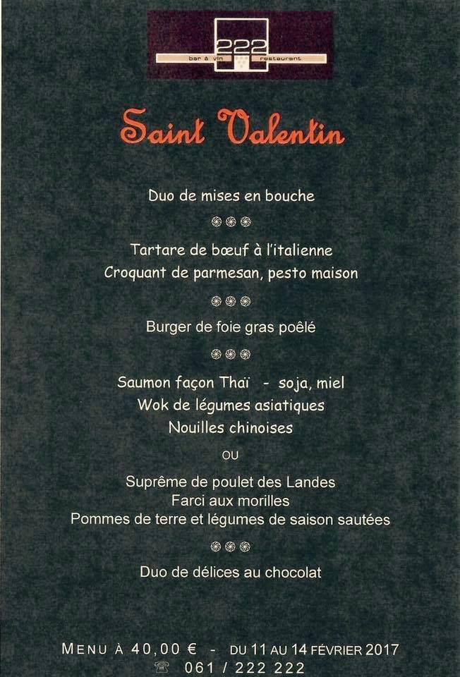 Menu au Bar a Vin - Restaurant Le 222, Bastogne