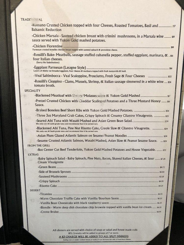 Menu at Rossilli's Restaurant, Findlay