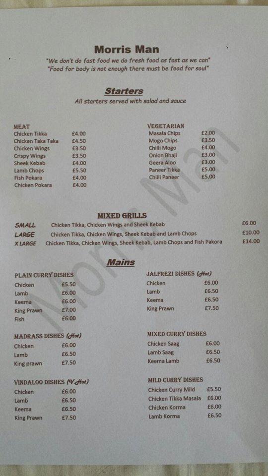 Menu at The Morris Man (Indian and Nepalese Cuisine) pub & bar, Stafford