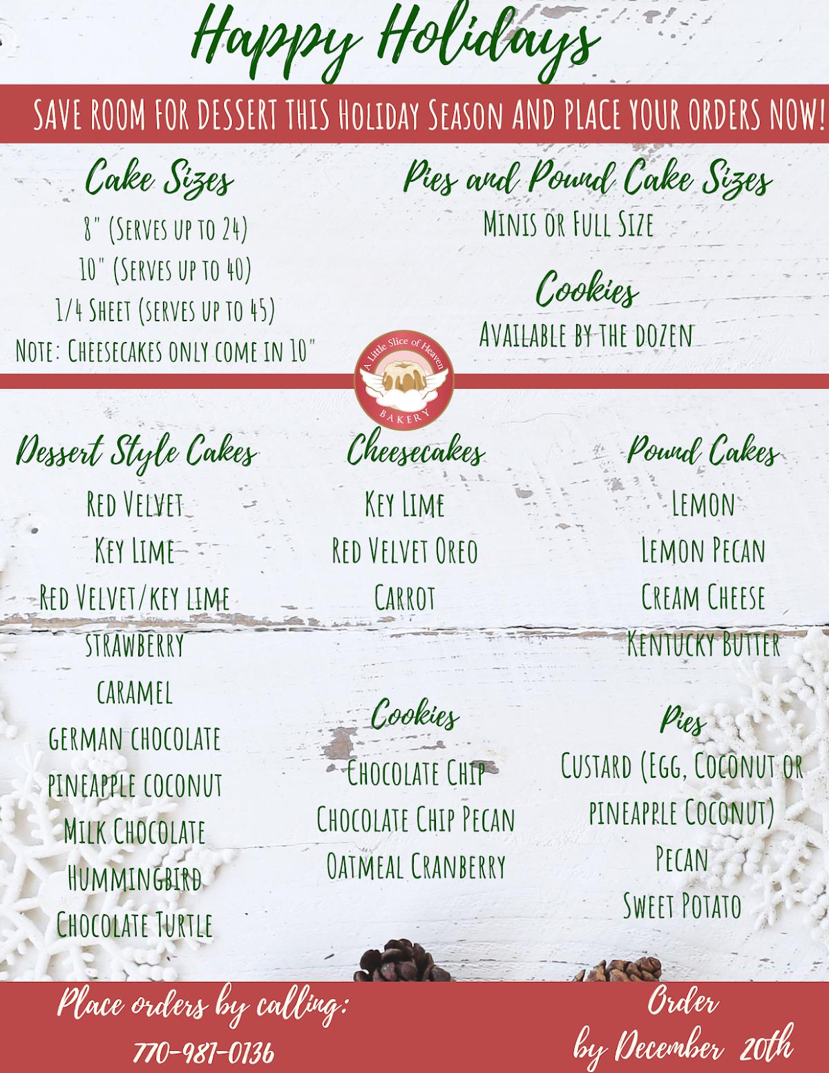 Menu at A Little Slice Of Heaven Bakery, Candler-McAfee, Flat Shoals Pkwy