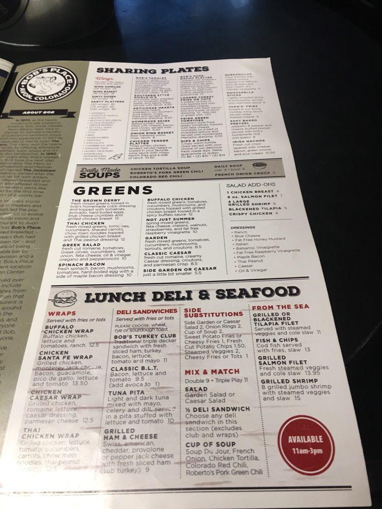 Menu at Bobs Place pub & bar, Avon