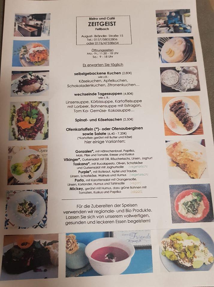 Speisekarte von Bistro & Café Zeitgeist restaurant, Fellbach