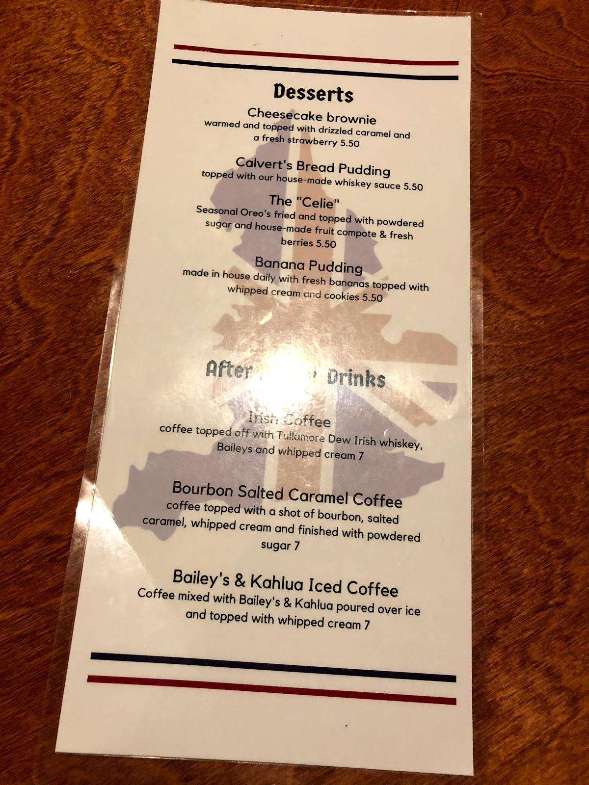 Menu at Calvert's in the Heights pub & bar, Pensacola