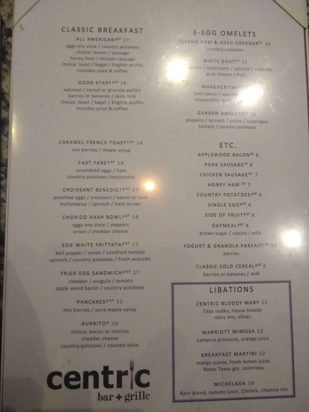Menu at Centric Bar & Grille, Dallas