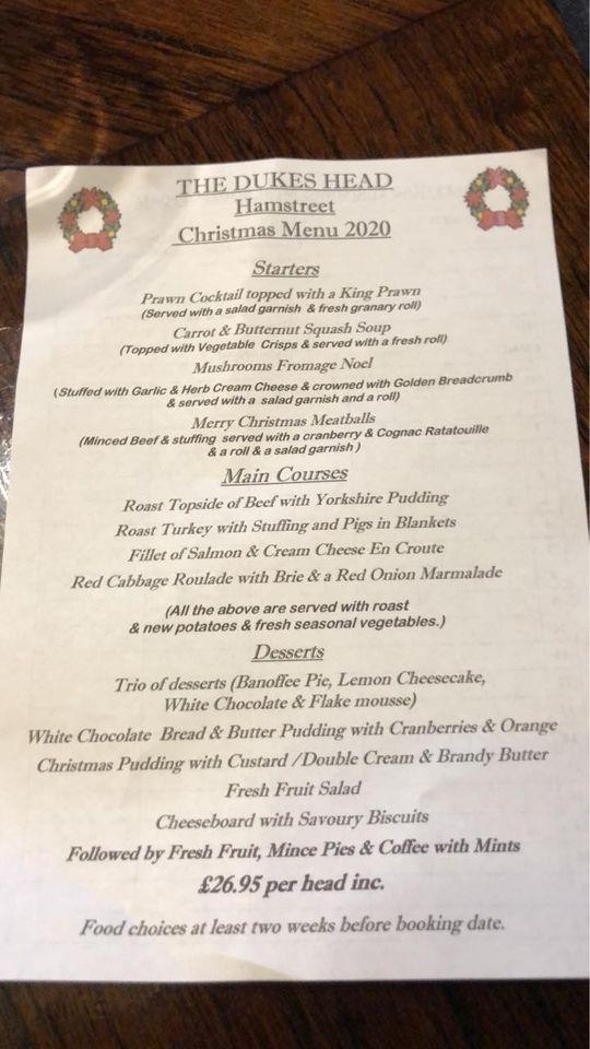 Menu at Dukes Head pub & bar, Shadoxhurst