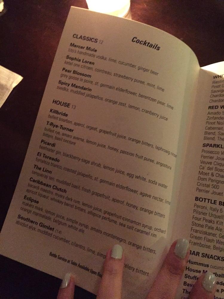 Menu at MercBar, Phoenix