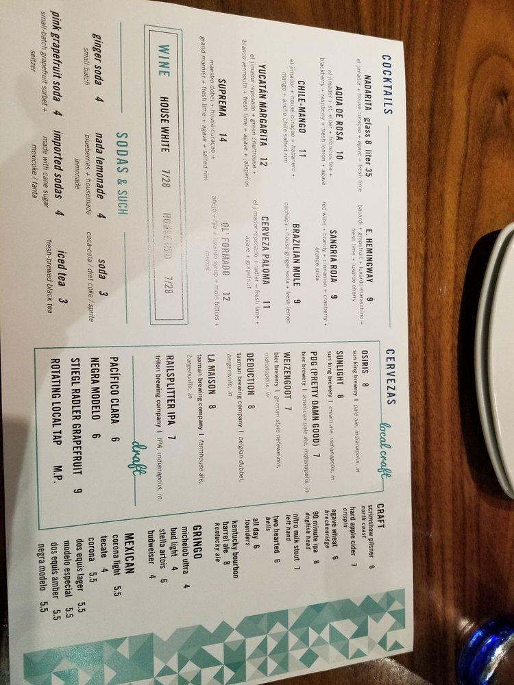 Menu at Nada pub & bar, Indianapolis