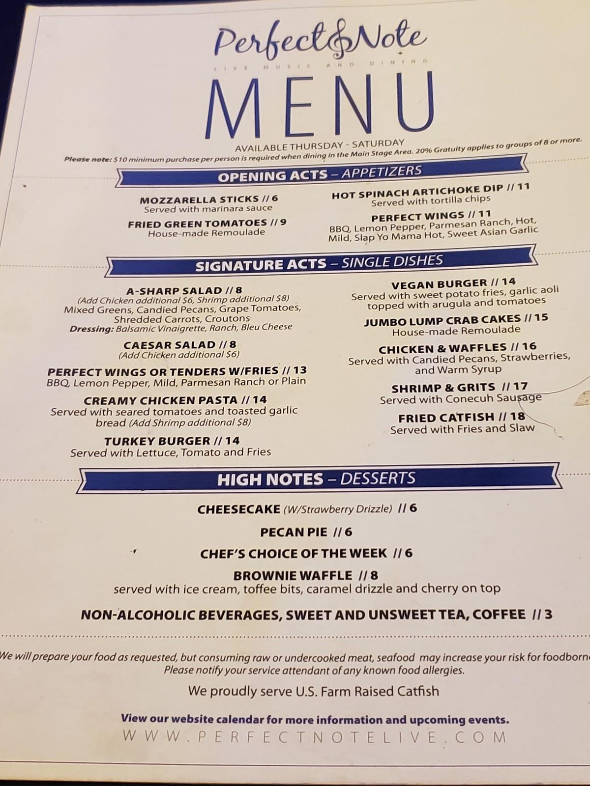 Menu at Perfect Note BBQ, Hoover