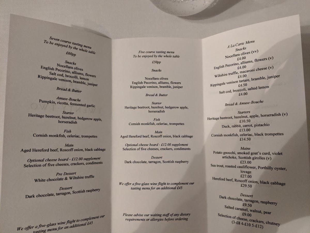 Menu at Restaurant Twenty Two, Cambridge