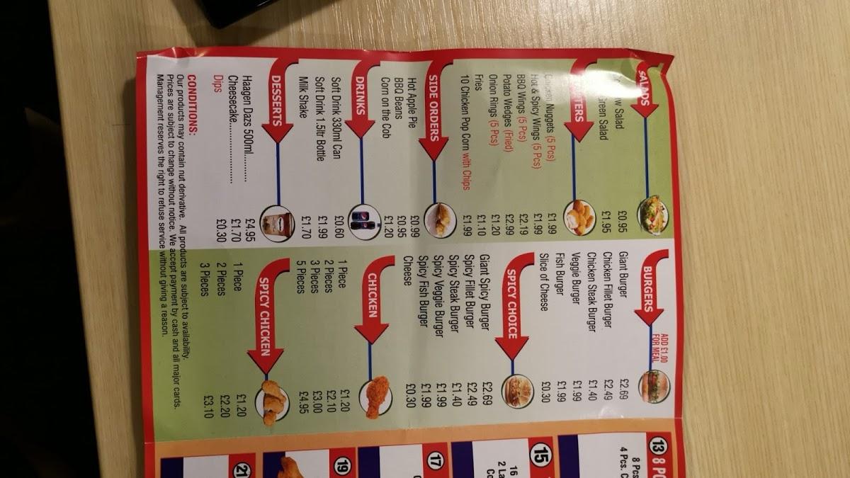 Menu at Tastyland restaurant, Bewdley